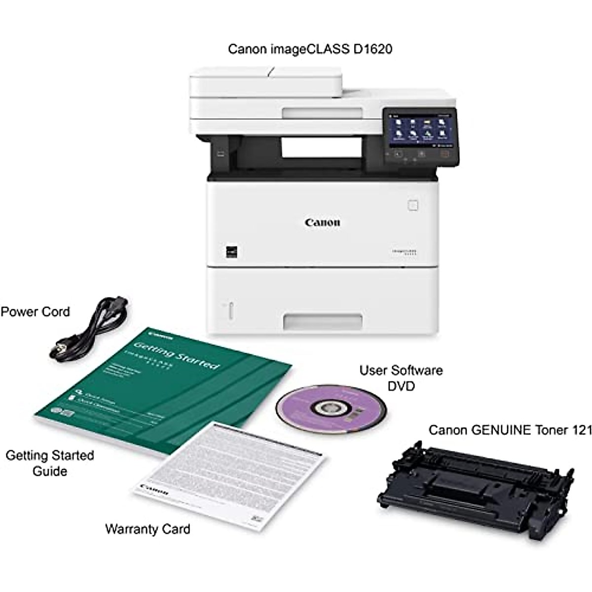 Canon imageCLASS D1620 All-in-One Wireless Monochrome Laser Printer, White - Print Scan Copy - 5" Touch Panel, 45 ppm, 600 x600 dpi, 8.5" x 14", Auto 2-Sided Printing, 50-Sheet ADF, Ethernet