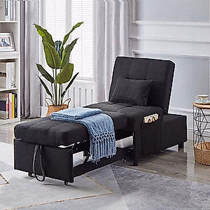 Convertible Pull Out Single Sofa Chair,3-in-1 Multi-Functional Sleeper Chair Bed, Adjustable Backrest Recliner with Modern Fabric for Living Room Bedroom Apartment Small Space（Black）