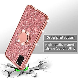 nancheng Alcatel TCL A3X A600DL Case for Women, Girls Glitter Luxury Sparkles Cute TPU Silicone Slim Phone Case with Bling Diamond Rhinestone Bumper Ring Stand & Strap Case for TCL A3X (Rose Gold)