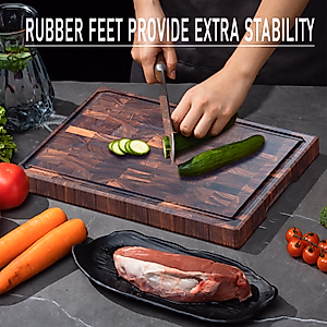 COCOBOSS Walnut Cutting Boards for Kitchen Chopping Board End Grain Cutting Board Premium Black Walnut Wood Cutting Board with Juice Groove, Non-Slip Feet & Handles(13.5 x 9.4 x 1.0 Inch, Gift Box)