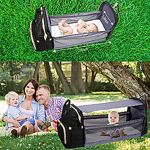 Lamroro Diaper Bag Backpack, Baby Nappy Changing Bags Multifunctional Travel Backpack, Large Capacity, Waterproof, Sunshade, Built-in USB Charging Port Stylish Black