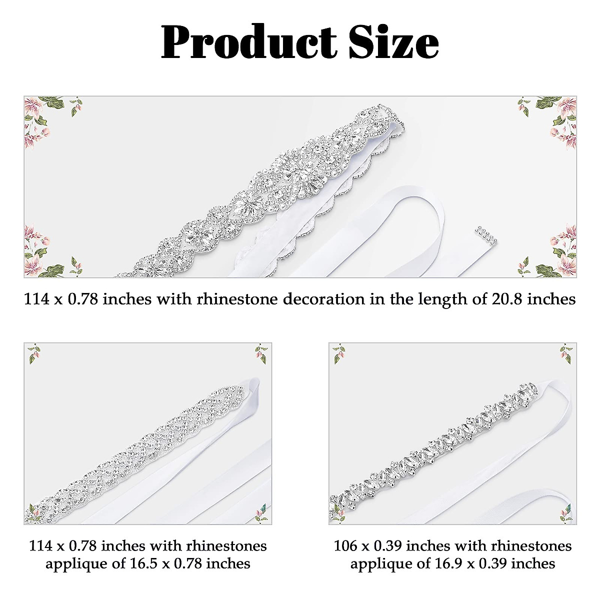 Sintege 3 Pcs Rhinestone Wedding Dress Belts Crystal Bridal Sash Belts Diamond Ribbon Belts for Women Bridal Bridesmaid