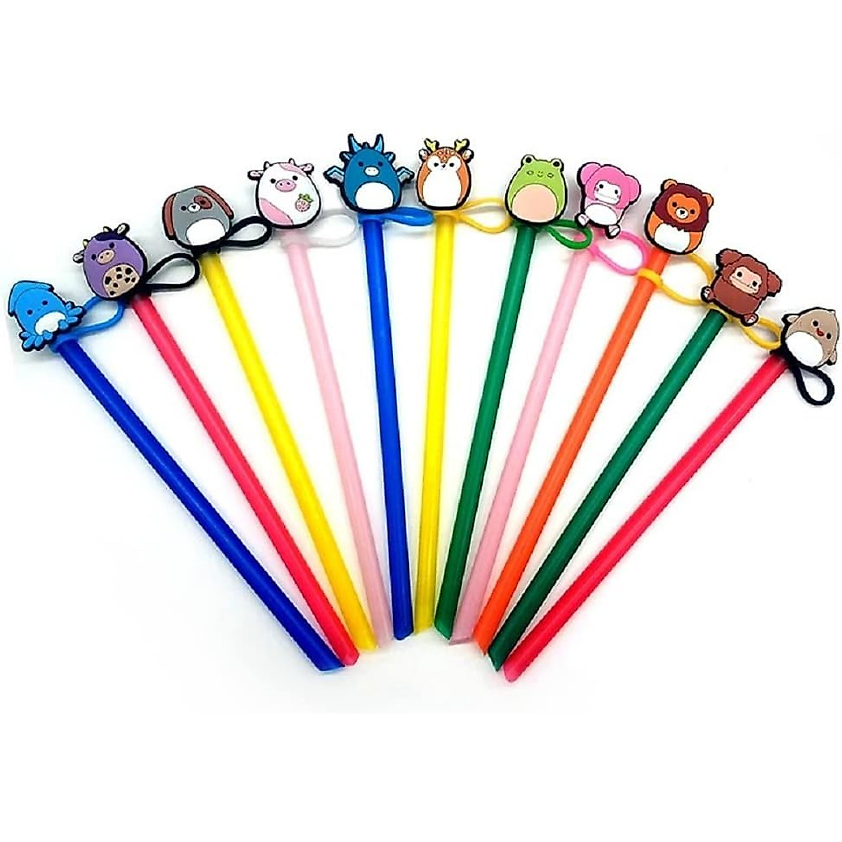 21 Pcs Silicone Straw Topper Party Straw Tips Birthday Party Straw Cap Cover Cartoon Anime Straw Cover Rubber Tips for Straws Cow Reusable Drinking Straw Tips Lids for Kids Party Supplies Party Favor