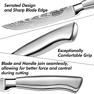 SCOLE® Steak Knives, 4.5 inches Steak Knife Set of 6, Dishwasher Safe Serrated Steak Knives German Stainless Steel Dinner Knives with Gift Box, Silver