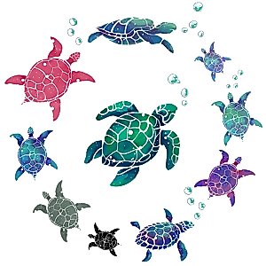 MLM Colorful Sea Turtle Wall Decals, 10 Pieces Waterproof Sticker, Vinyl Removable Decorations for Nursery, Living Room, Bathroom, Bedroom