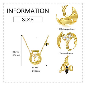 VONALA Honey Jar Necklace with Bee Sterling Silver Honey Pot Necklace, Honey Bee Jewelry Gifts for Women Daughter Bee Lovers