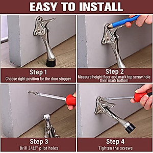 12 Pieces Heavy Duty Door Stoppers 5.35 Inches Kickdown Door Stop Adjustable Kick Down Door Stop Easy Pedal Door Stop with Rubber Tips Commercial Heavy Duty Door Stops for Bottom of Door