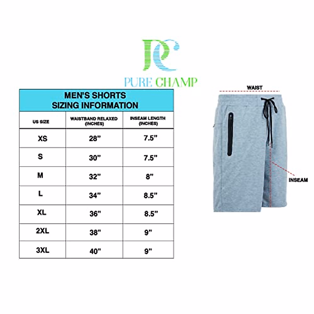 PURE CHAMP Mens Shorts 3 Pack Tech Fleece Gym Shorts for Men Athletic Workout Shorts with Zipper Pocket and Drawstring Size XS-3XL(SET-02 L)