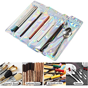 LZLPACKING 100 Pieces Storage Bags Holographic Packaging Bags, Storage Bag for Food Storage, Clear Front with Aluminum Foil Back，Resealable Ziplock and Heat Sealable for Food Storage (9 x 2.4 Inches)