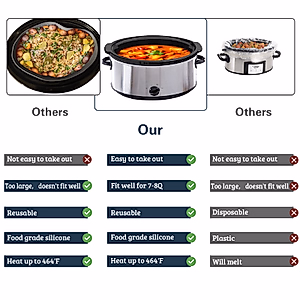 Slicone Crockpot Liner, Crock Pot Liners Reusable Slow Cooker Liners Fit Crock-Pot 6-7 Quart Oval Crock Pot, Crockpot Liners Leakproof Dishwasher Safe Cooking Liners Hamilton Beach Crockpot Liner
