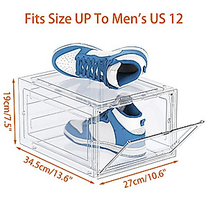 Shoe Storage, 6 Pack Shoe Organizer Clear Hard Plastic Shoe Box, Shoe Boxes Clear Plastic Stackable, Shoe Boxes with Lids for Size 13, Transparent