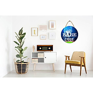 KPSheng Little Babe Cave Wooden Sign,Soccer Door Decor Plaque, Door Hanger Nursery Decoration for Boys, Wood Wall Hanging Wreath for Toddler Kids Room Bedroom Playroom, 11 x 11 Inch