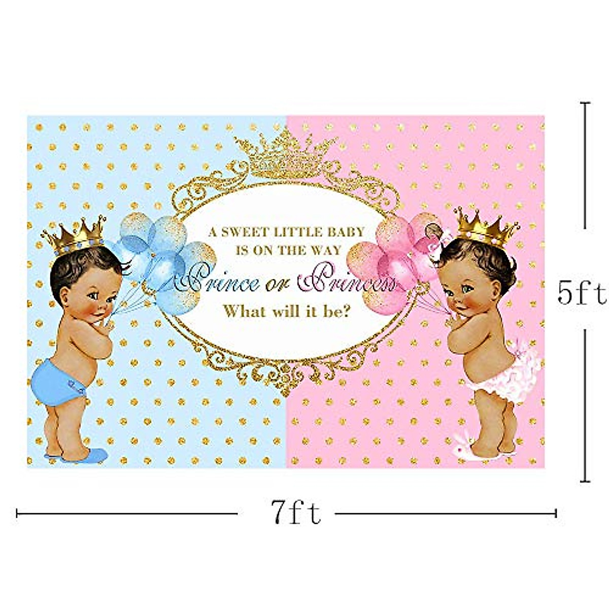 MEHOFOTO Royal Gender Reveal Party Photo Background Baby Shower Prince or Princess Pink or Blue Gold Polka Dots Balloons Decoration Photography Backdrops Banner for Dessert Table Supplies 7x5ft