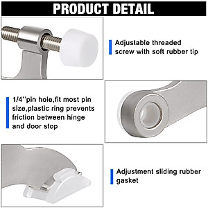 Chumia 48 Pieces Hinge Pin Door Stops Satin Brushed Door Stopper Adjustable Heavy Duty Hinge Door Stopper with Rubber Bumper Tips (Silver)