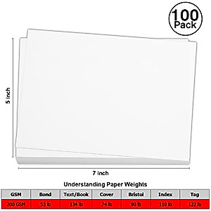 100 Pieces 5" x 7" White Cardstock, Heavyweight Cardstock Sheets Blank Invitation Paper Greeting Cards Printable, 74lb Cover 200 GSM/White