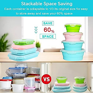 LYASILGC Set of 8 Collapsible Silicone Food Storage Containers, Collapsible Bowls with Airtight Lids, Flat Stacks, Meal Prep, Lunch Box Container, RV Organization And Storage