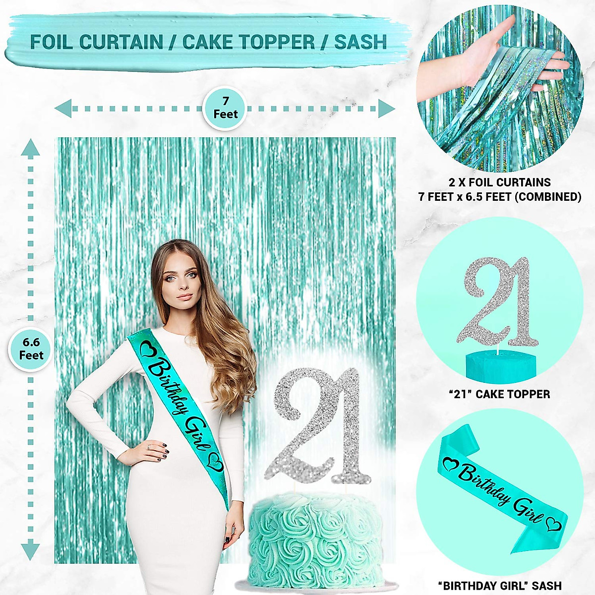 Sweet 16 Party Decorations, Sweet 16 Gifts For Girls, Sweet 16 Birthday Decorations, Sweet 16 Sash, 16 Balloon Numbers, Sweet 16 Cake Topper, Sweet 16 Banners Photo Booth Props Teal Green White - 70PK