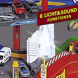 DICKIE TOYS: Majorette Super City Garage Playset with 6 Die-Cast Cars, Parking Building Play World on Seven Floors, 6 Light and Sound Effect Systems, For Ages 3 and up , 128 x 78 x 73 cm