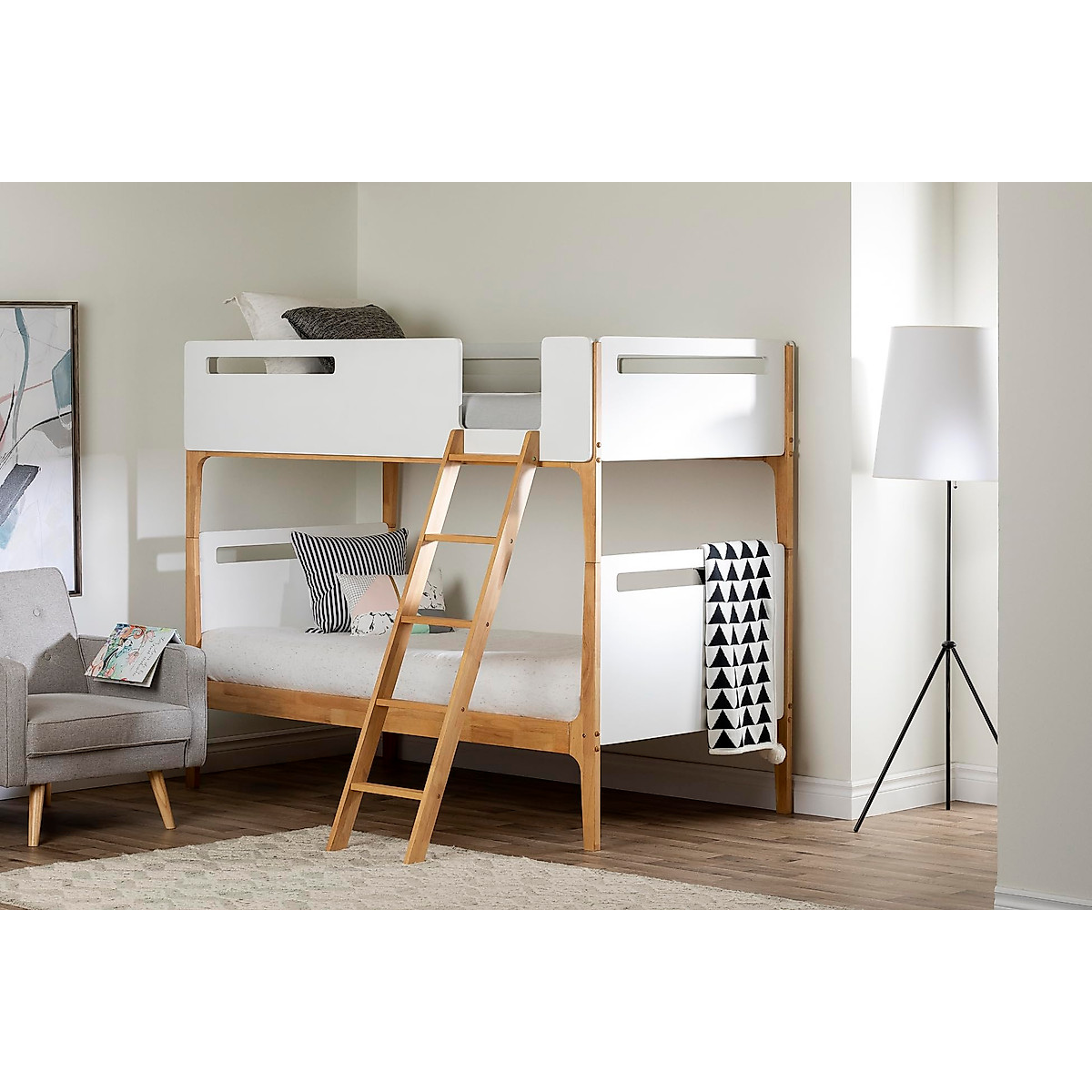 South Shore Bebble Modern Bunk Bed White and Natural Twin