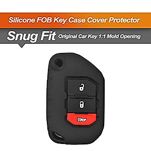 EYANBIS Silicone Key Fob Cover Fit for 2021 2020 2019 2018 Jeep Wrangler JL JLU Rubicon Jeep Gladiator JT Sahara JLU Flip 3 Buttons | Car Accessories | Remote Key Protection Case - Black & Black