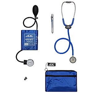 ADC Pro's Combo Kit AD768619KIT with 619 Adscope Lite Ultra-lite Clinician Stethoscope, 76011 Aneroid Sphygmomanometer Blood Pressure Cuff Plus Penlight and 768 Carrying Case, Royal