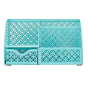 Annova Mesh Desk Organizer Office with 7 Compartments + Drawer/Desk Tidy Candy/Pen Holder/Multifunctional Organizer - Turquoise