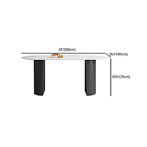 LITFAD Modern Dining Room Table Dinner Kitchen Table Oval Double Pedestal Dining Table Slate Top Restaurant Table - 63" L x 35.4" W x 29.5" H, Table Only(Not Including Chairs)