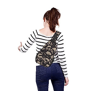 FyLybois Skull Sling Bag Crossbody Travel Hiking Bags Mini Chest Backpack Casual Shoulder Daypack for Women Men with Strap Lightweight Outdoor Sport Climbing Runners