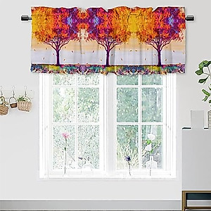 Brebasf Oil Painting Style Tree Valances for Kitchen,Abstract Watercolor Autumn Forest Tree Falling Leaves Valances Rod Pocket Window Treatment for Bathroom Living Room Bedroom 54x18inch,1Pcs