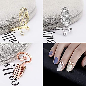 JINAO 14K 6 Times Gold Platinum Plated Full Bling Iced Out CZ Women Fashion Finger Nail Ring for women Unique Fingernail Protective Nail Cap Cover Ring (Gold)
