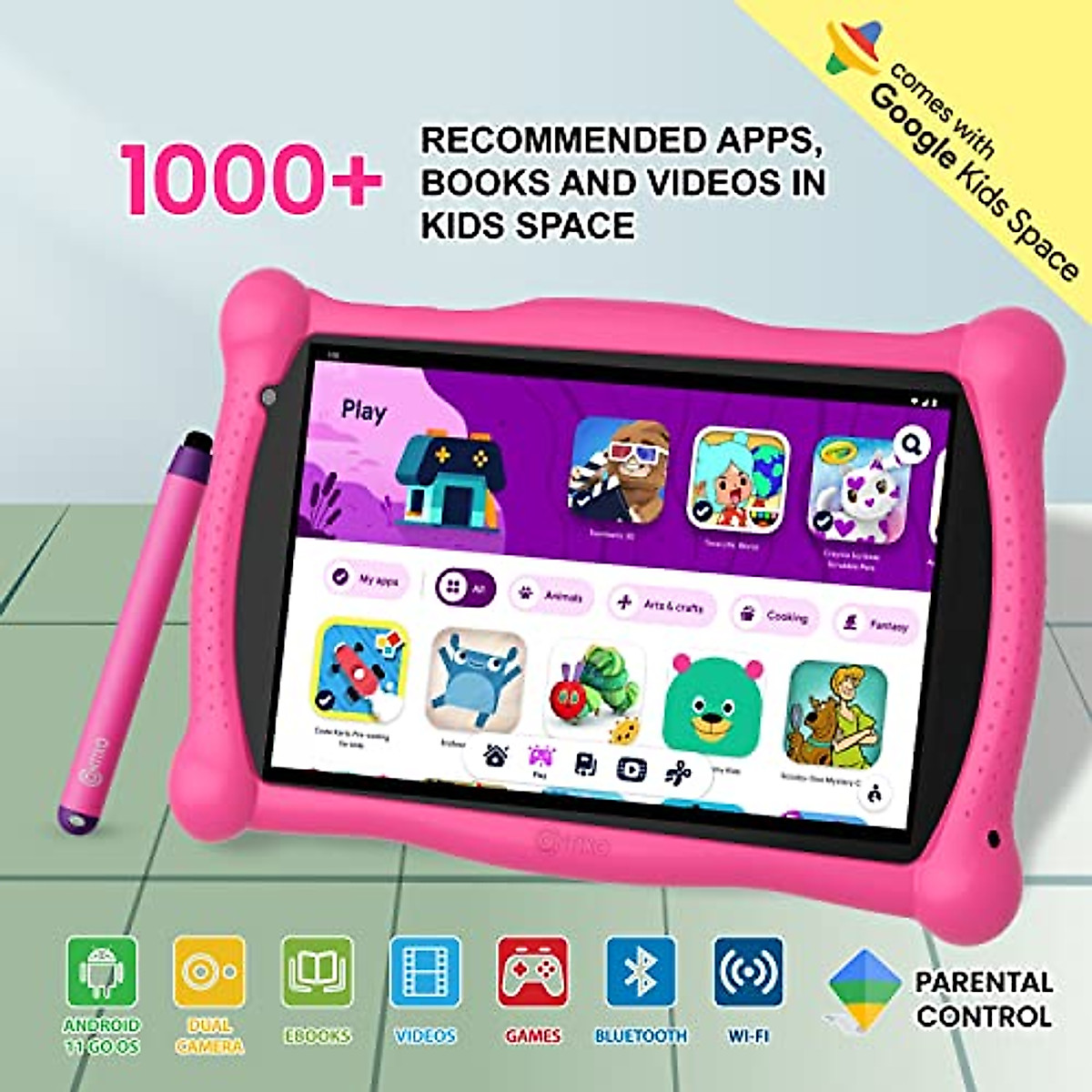 Contixo Kids Tablet V10, 7-inch HD, ages 3-7, Toddler Tablet with Camera, Parental Control -16GB, WiFi, Learning Tablet for Children with Teacher's Approved Apps, Google Kids Space & Stylus (Hot Pink)