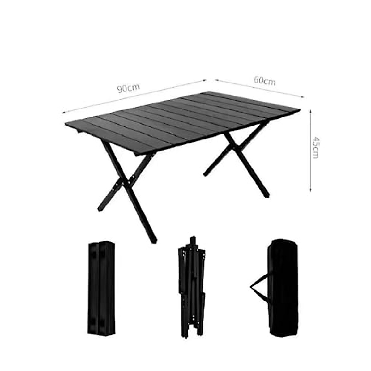 OXOAMP Folding Table Outdoor Folding Table Portable Egg Roll Table Picnic Camping Table Car Mounted Rent House Picnic Table Complimentary Storage Bag Convenient Durable (Color : 90x60 Black)