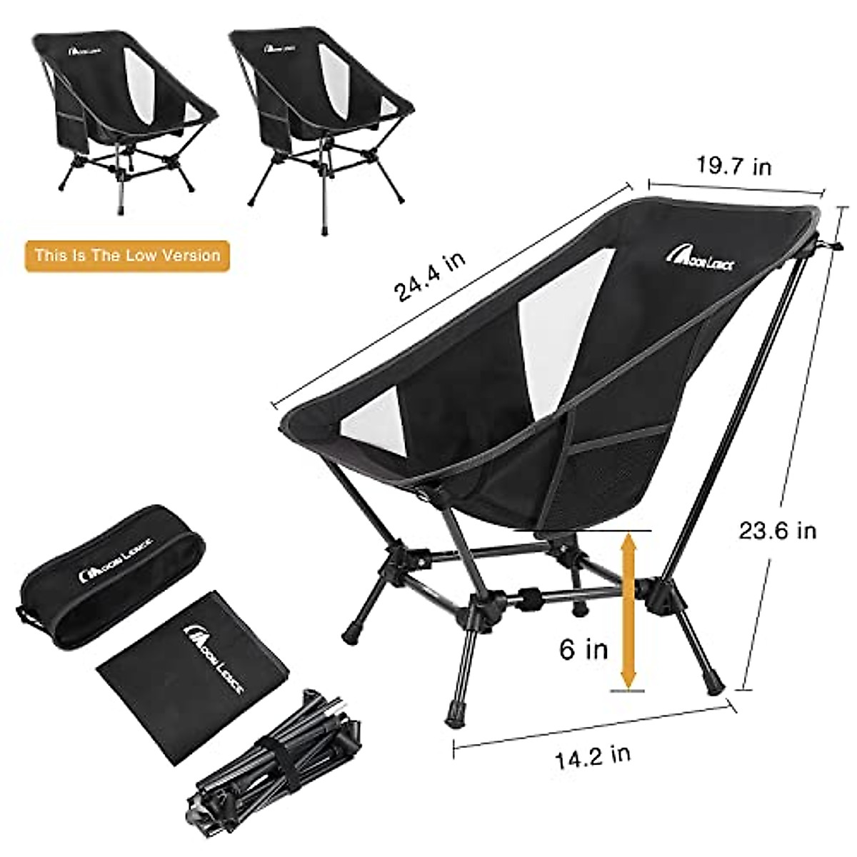 MOON LENCE Small Camping Chairs, Compact Backpacking Chair Portable Lightweight Lawn Chair Folding Chair for Hiking with Side Pockets