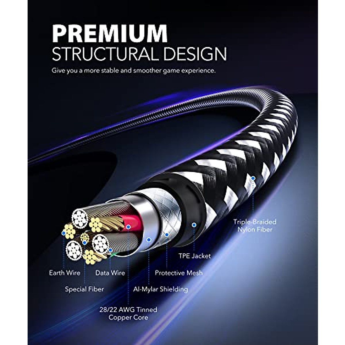 6amLifestyle PS4 Controller Charger Charging Cable 10ft 2 Pack Nylon Braided Extra Long Micro USB 2.0 High Speed Data Sync Cord Compatible for Playstaion 4, PS4 Slim/Pro, Xbox One S/X Controller