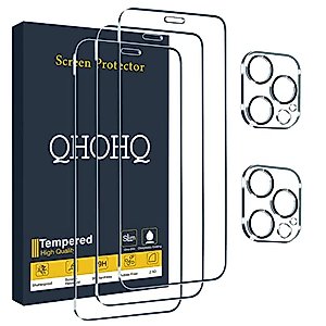 QHOHQ 3 Pack Screen Protector for iPhone 12 Pro 6.1 Inch with 2 Pack Tempered Glass Camera Lens Protector, Ultra HD, 9H Hardness, Scratch Resistant, Easy Install - case Friendly