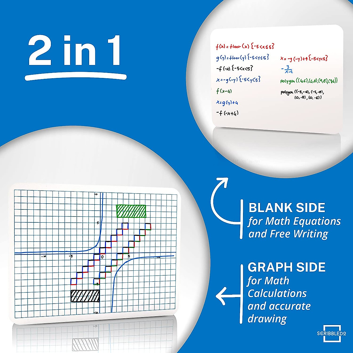 Scribbledo Dry Erase XY Axis Graph Lap Boards 9” X 12” for Student and Classroom Use Math White Board Double Sided White Board