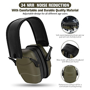 GUCHO 34dB Noise Reduction Safety Shooting Ear Muffs,Hearing Protection Ear Muffs,Shooting Range Ear Protection for Hunting Mowing