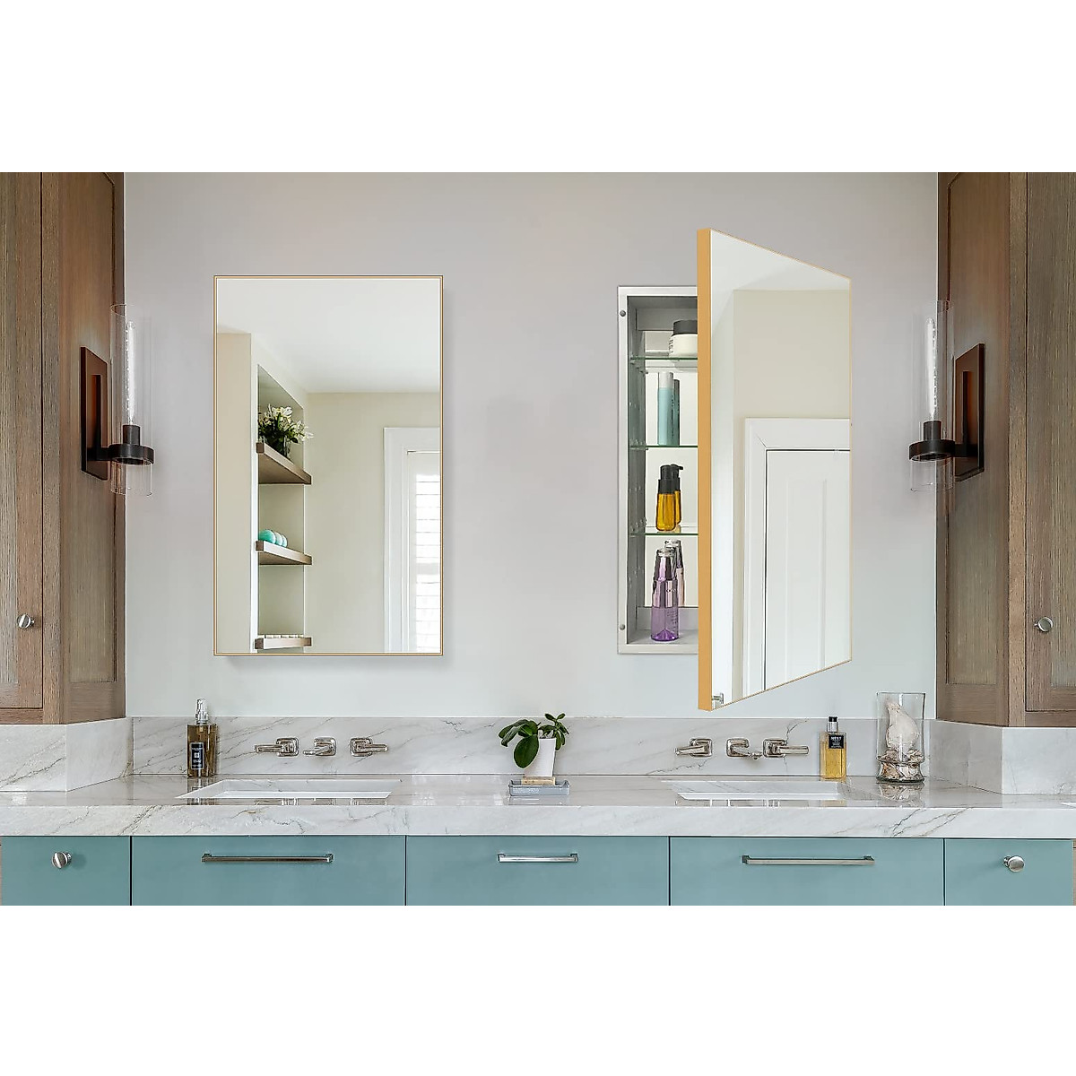 FOMAYKO 22x30 Inch Medicine Cabinet with Mirror - Recessed or Surface Mount Aluminum Bathroom Storage Cabinet, Adjustable Shelves for Toilet, Bathroom, Kitchen