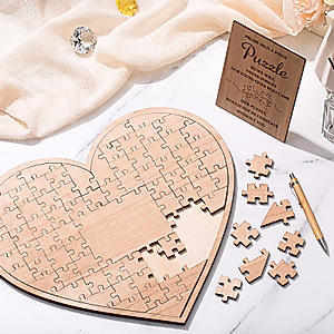 Wooden Jigsaw Puzzle Wedding Guest Book Alternative Guest Book with Sign and Pen Wooden Heart Shaped Wedding Guest Book Personalized Bridal Shower Guest Book for Engagement Anniversary Party,77 Pieces