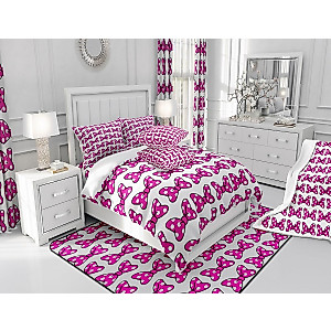 Bowknot Kids Duvet Cover Set Queen Size,White Dots Bow-tie Cartoon Bedding Set,Children Girls Women Room Decor,Princess Style Dreamy Comforter Cover,Rose Pink Romantic Quilt Cover,2 Pillowcases