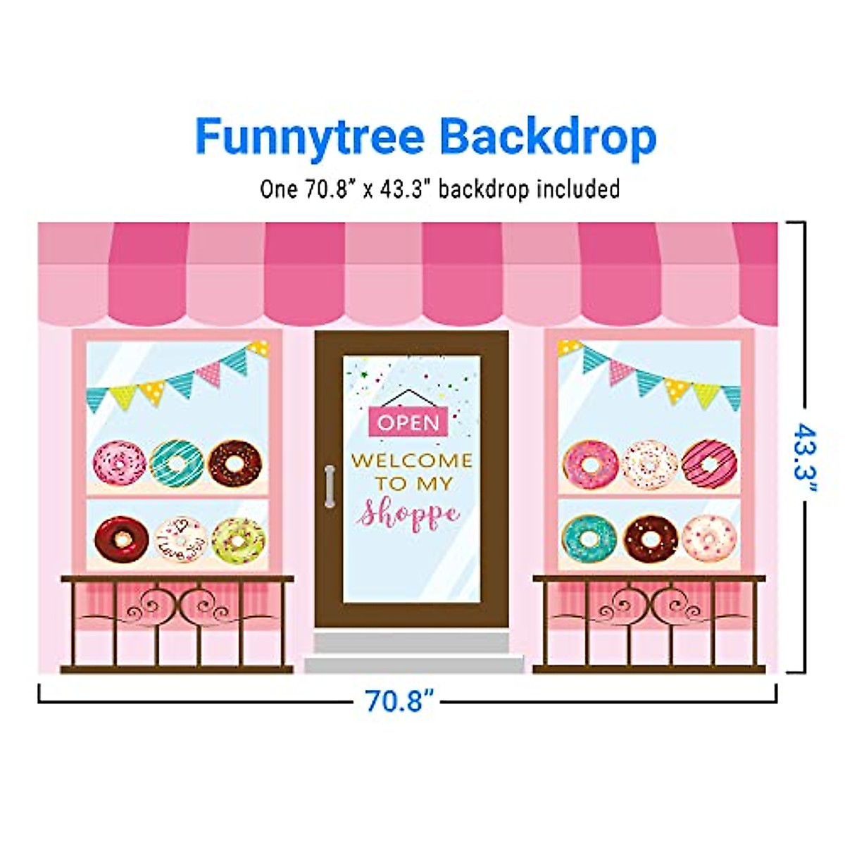 Funnytree Donut Shoppe Backdrop Girls Pink Sweet Dessert Shop Themed Party Photography Background Baby Shower Birthday Cake Table Decorations Banner Photo Studio Booth Props