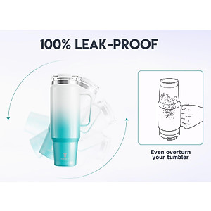 Meoky 40oz Tumbler with Handle, Stainless Steel Travel Mug with 2-in-1 Straw and Sip Lid, Vacuum Insulated Coffee Mug, 100% Leak Proof, Keeps Cold for 34 Hours or Hot for 10 Hours (Azure)