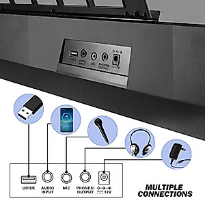 MUSTAR 61 Key Piano Keyboard, Touch Sensitive Keyboard Piano for Beginners, Electric Keyboards Piano with Stand, LCD Display, Headphones, Microphone, Power Adapter, Kids Birthday Gifts, Black