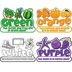 11 Pieces Color Poster for Preschool Classroom Bulletin Board Set Fruit Animal Vegetable Words Learning Color Cutouts with 100 Pcs Glue Point for Toddler Kid Classroom Decorations, 16.5 x 11.5 Inch