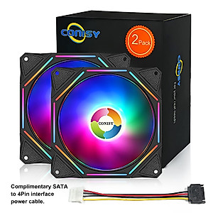 Conisy RGB LED Series 120mm Case Fan for Computer Case, Unique Ultra Quiet Long Life Gaming PC Cooling Fan - Colorful (2Pack)