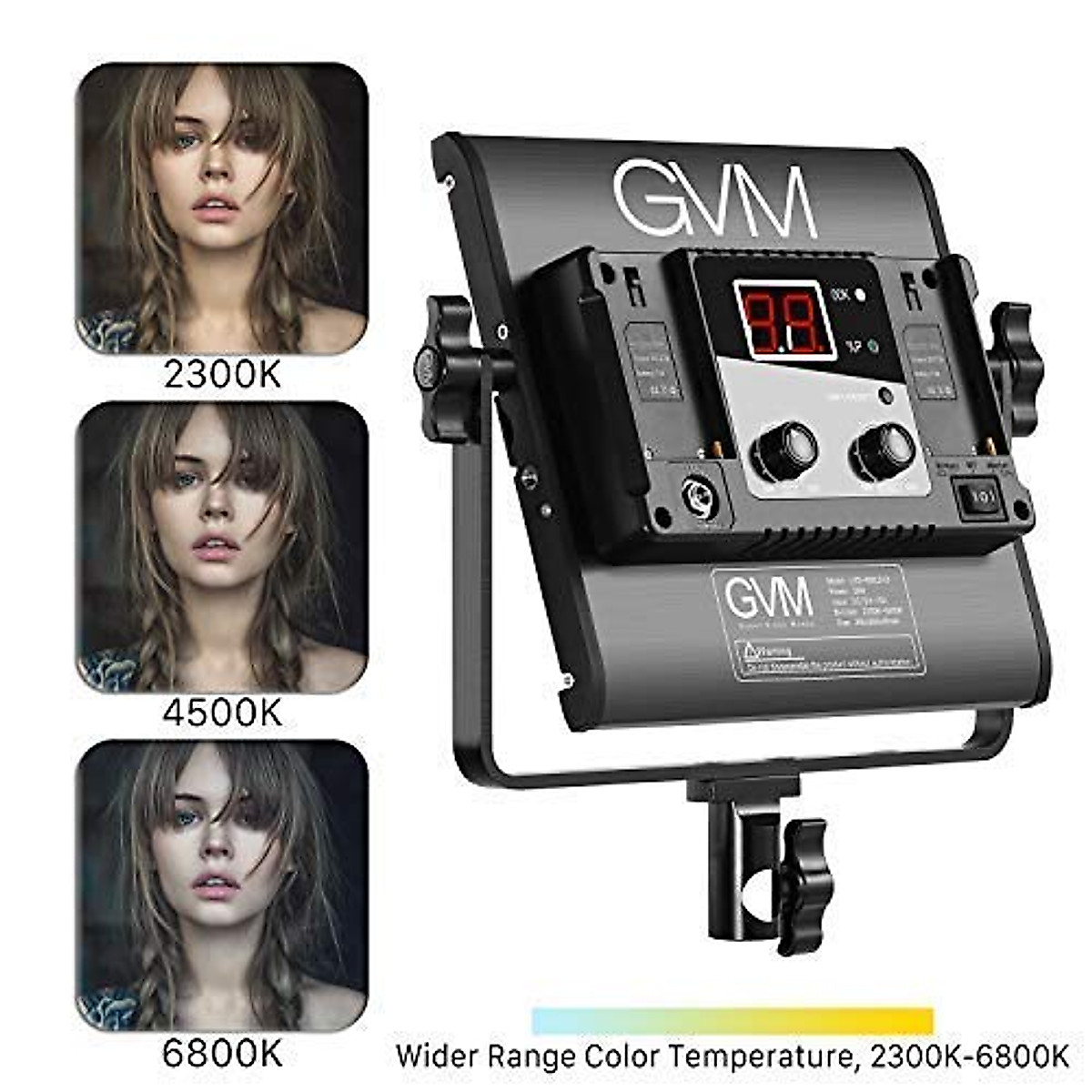 GVM 2 Pack LED Video Lighting Kits with APP Control, Bi-Color Variable 2300K~6800K with Digital Display Brightness of 10~100% for Video Photography, CRI97+ TLCI97 Led Video Light Panel +Barndoor