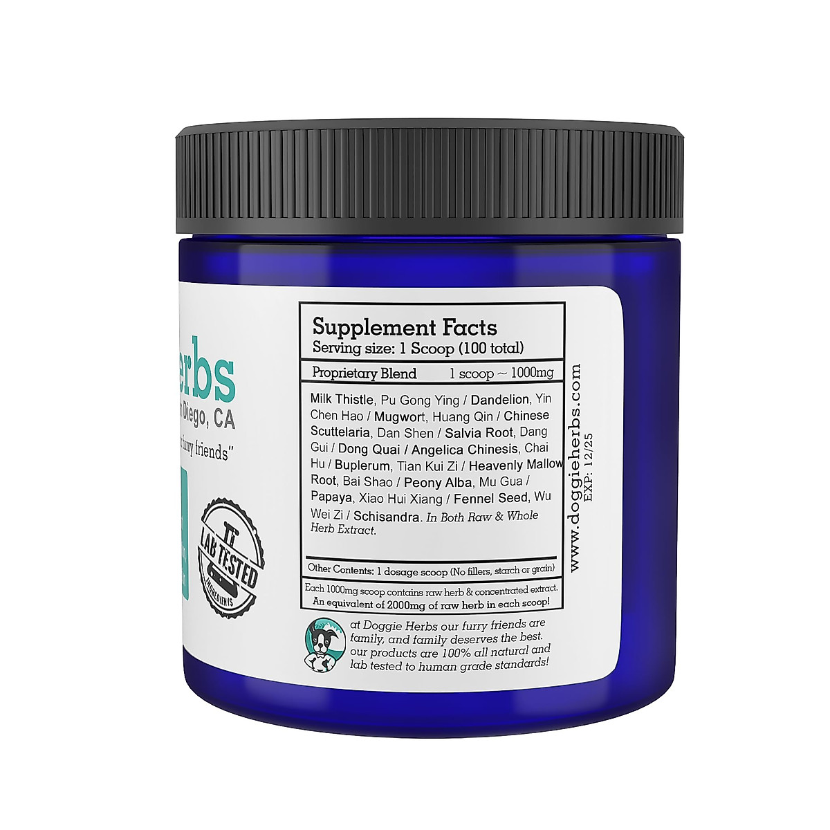 Liver Revive Dog Liver Health Supplement by Doggie Herbs - Human Grade Herbal Plant Based for Liver Healing, Protection, Repair, and Improvement 100g w/Scoop