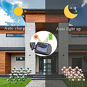 SmilingTown Solar Garden Stake Lights 2 Pack with 10 Rose Flowers Landscape Path Decorative Lights Waterproof for Outdoor Yard Grave Cemetery Pathway Courtyard Lawn (Pink)