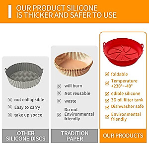 2 Pack Air Fryer Silicone Pot, 7.8" Silicone Air Fryer Reusable Liners, Apply to 3.2-6.5 QT Airfryer, Food Safe Reusable Air Fryer Silicone Basket,Easy Cleaning with Heat-proof Gloves (Pink+Red)