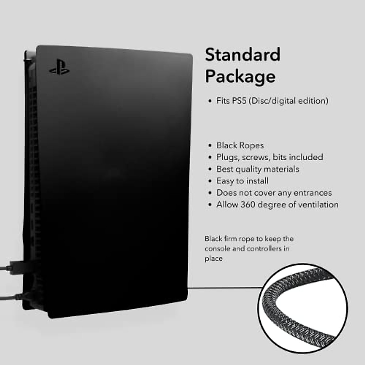 FLOATING GRIP Wall Mount Compatible with Playstation 5 Console (Standard: Fits PS5, Black)